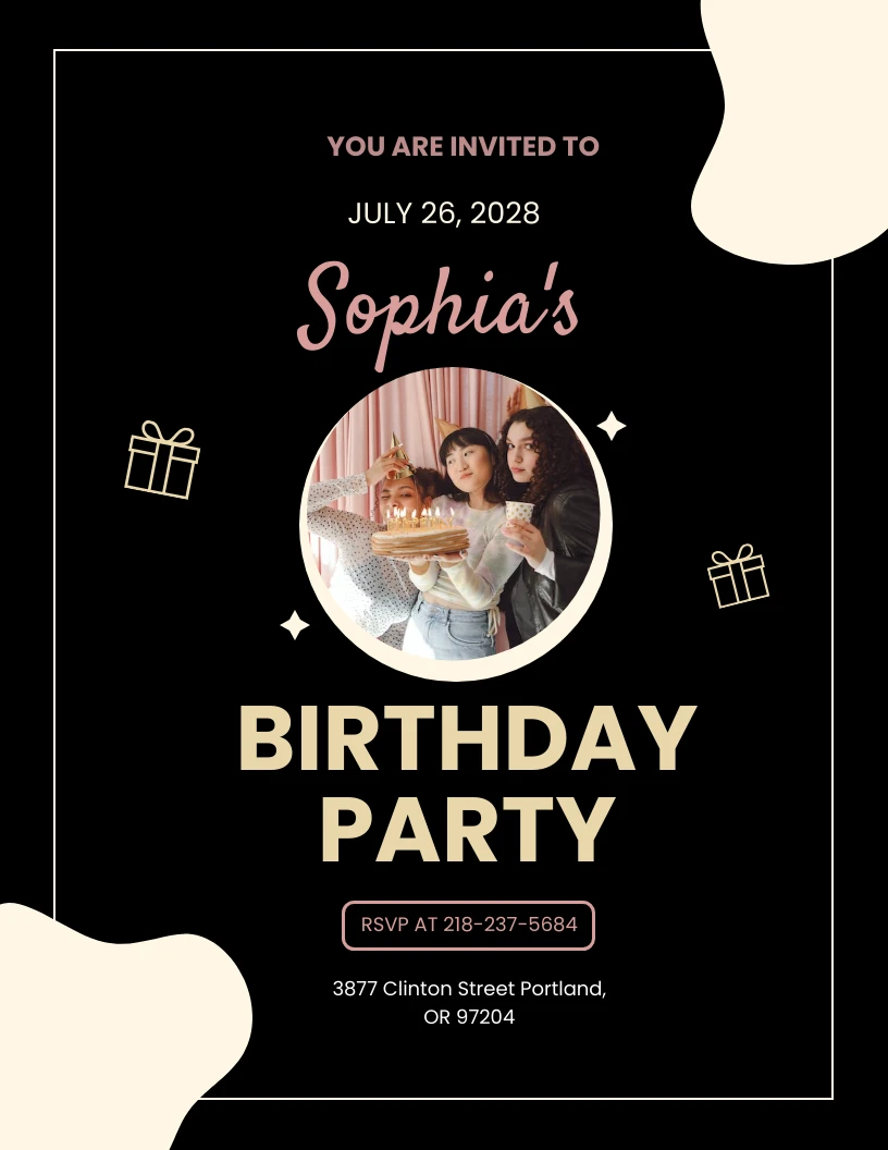 Black and Soft Yellow Birthday Invitation Poster - Venngage