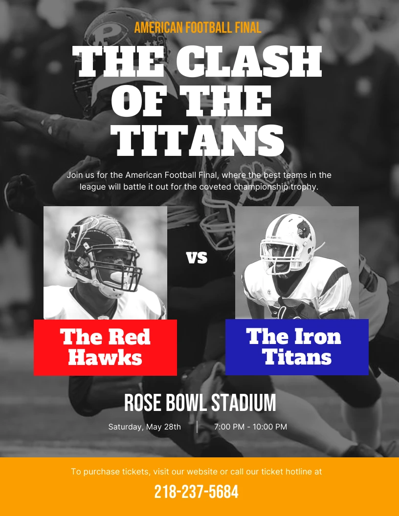 Black and Yellow Football Match Poster - Venngage