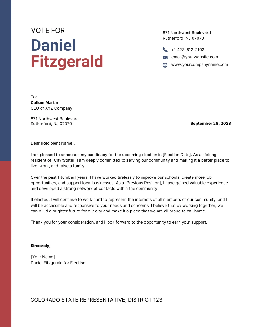 Blue and Red Minimalist Election Campaign Letterhead - Venngage