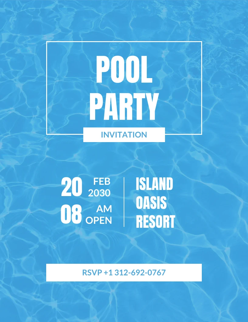 Pool Party Invitation Simple Blue Water - Venngage