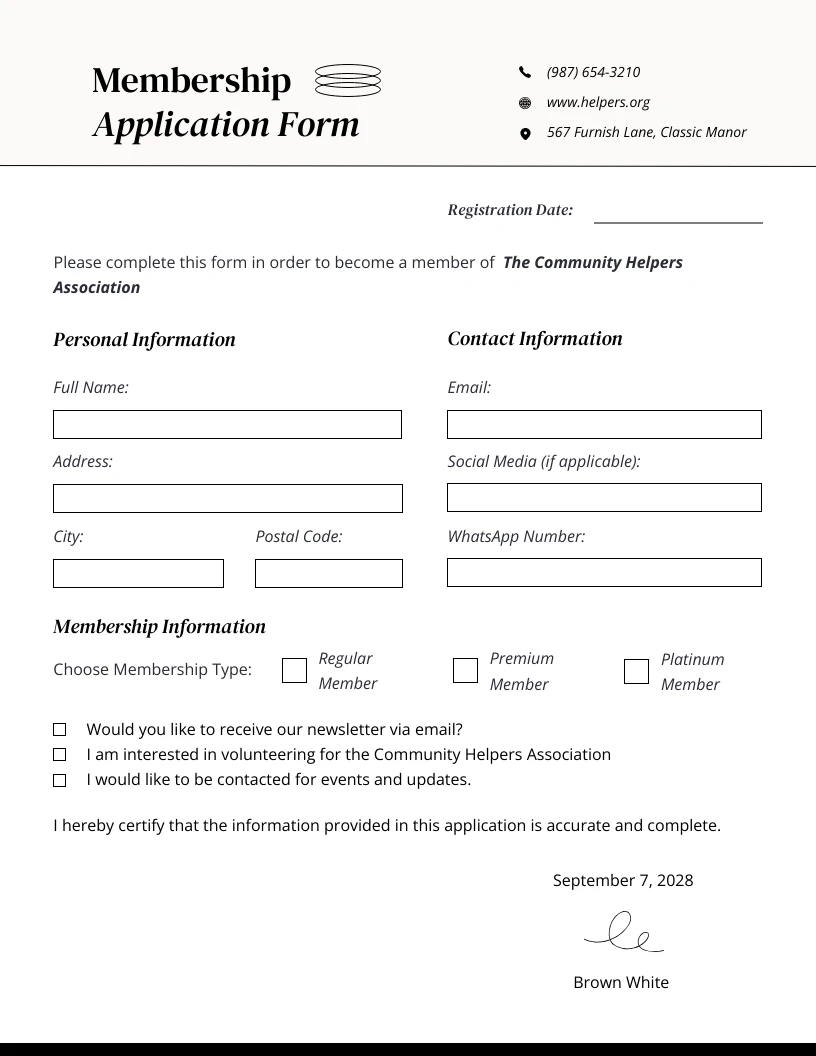 Organization Membership Outline Form Template - Venngage