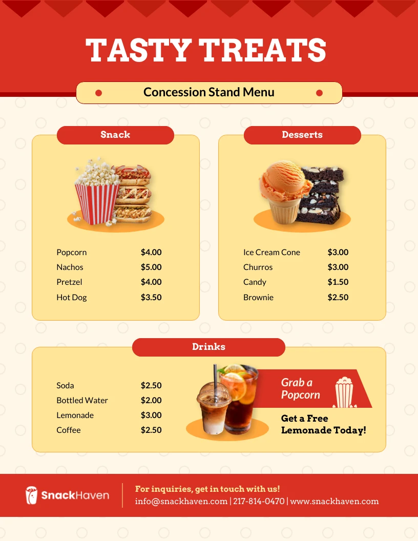 Concession Stand Price List Template - Venngage
