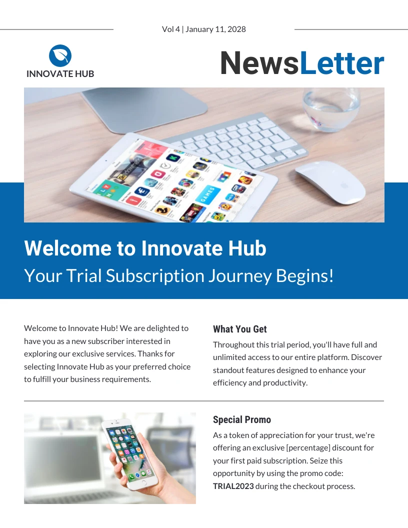 Free Trial Subscription Welcome Newsletter Template - Venngage