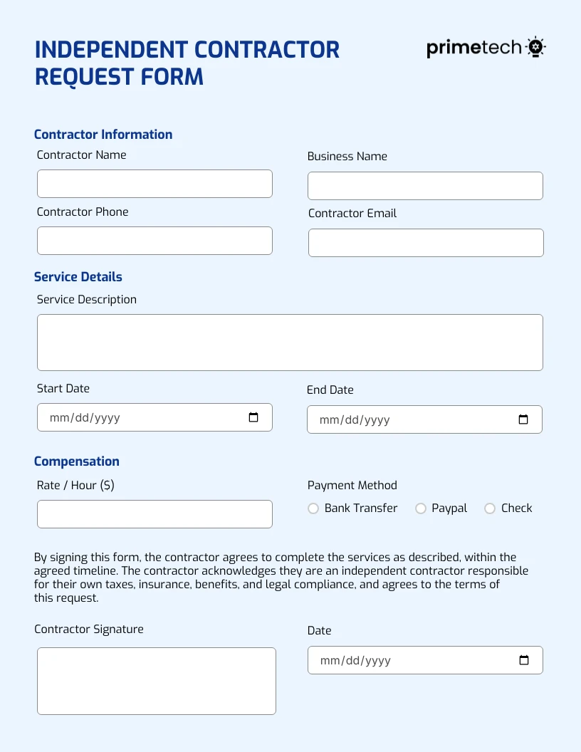 Printable Contractor Work Order Request Form Template - Venngage