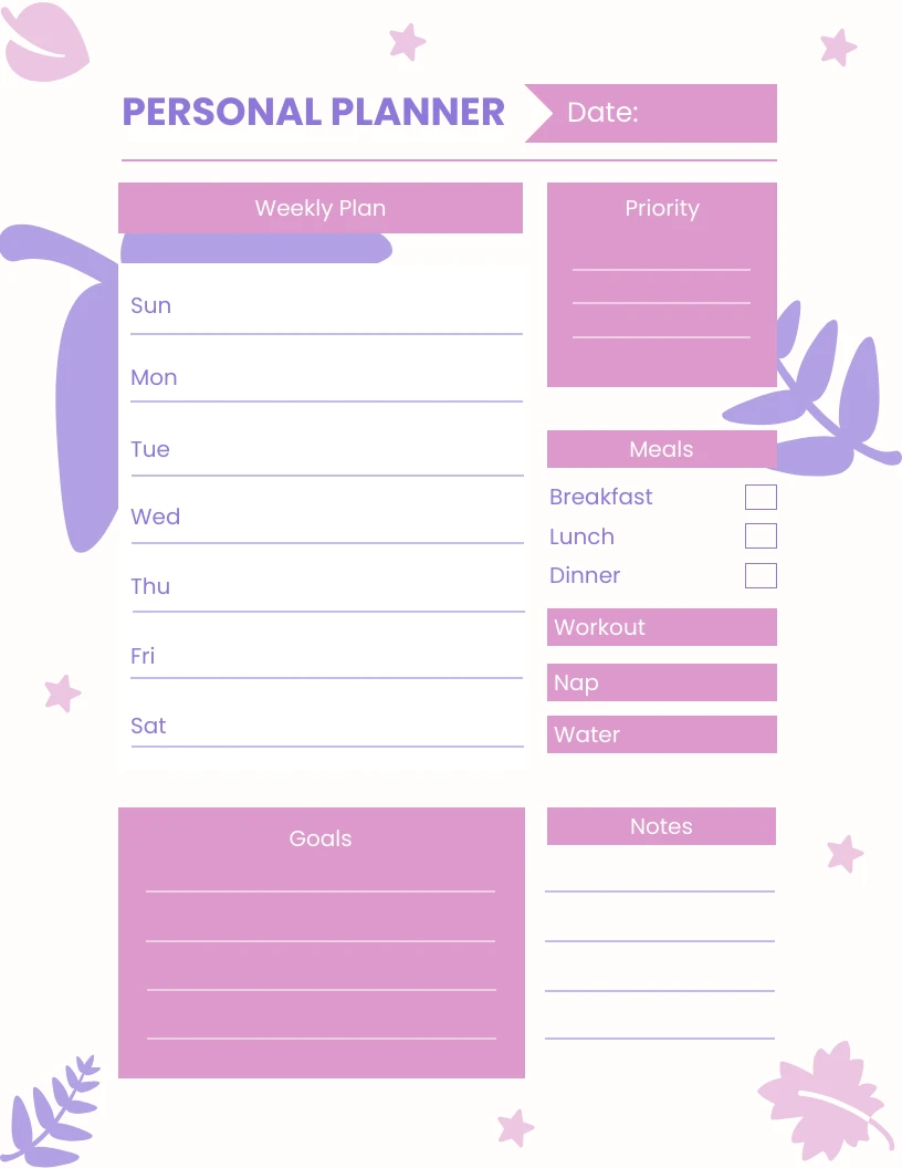 Floral Pastel Colour Personal Planner Template - Venngage