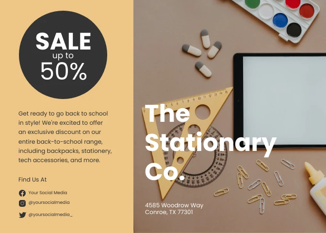 Back to School Stationary Direct Mail Postcard - Venngage
