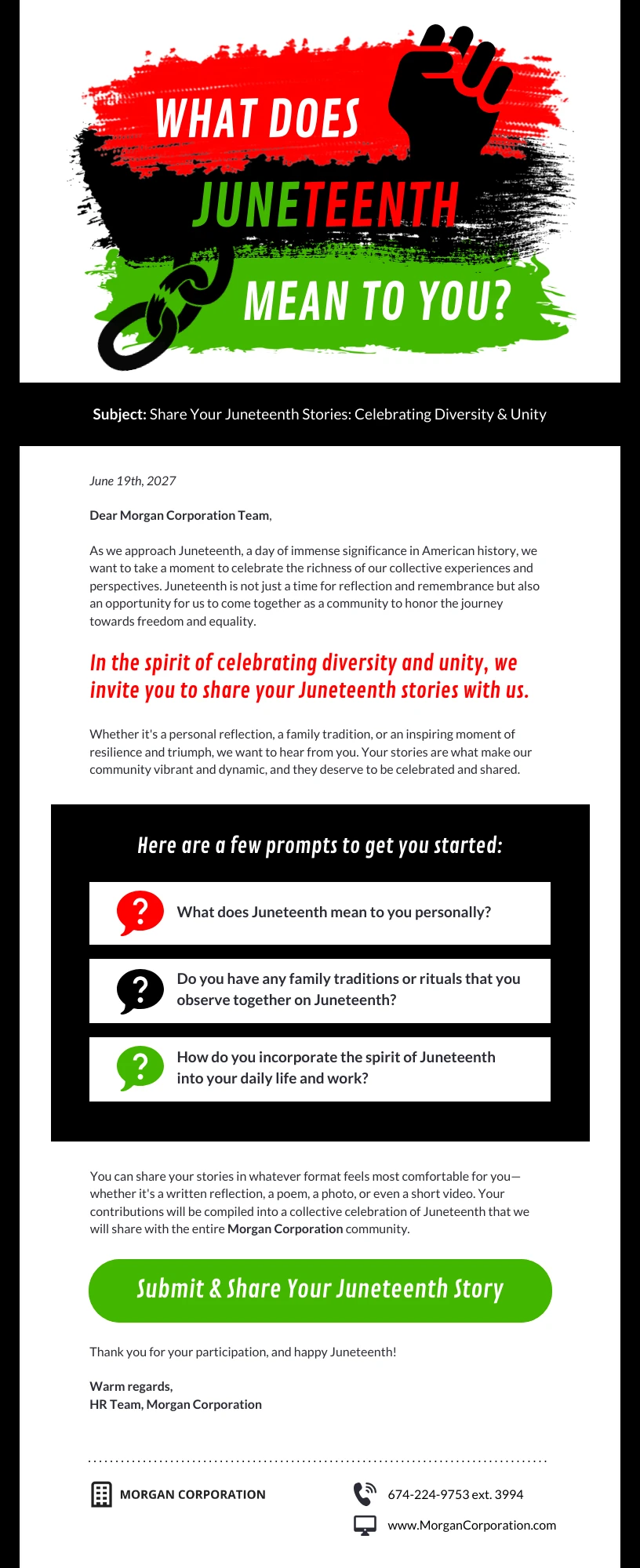 Juneteenth Email to Employees Newsletter Template - Venngage