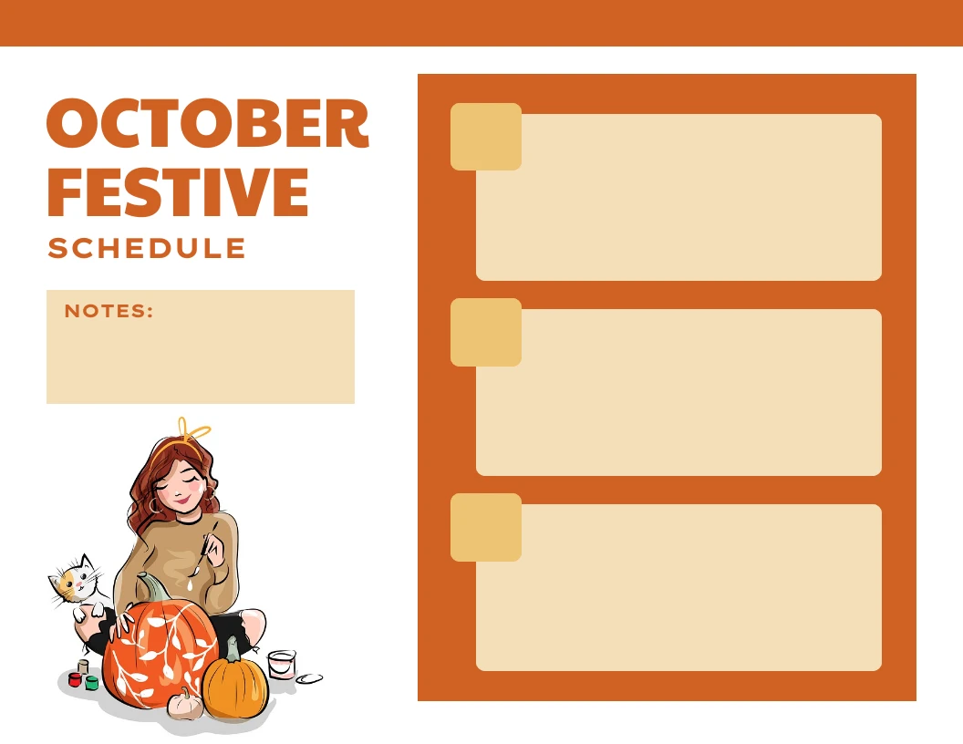 White And Dark Orange Clean Design October Festive Schedule Template ...