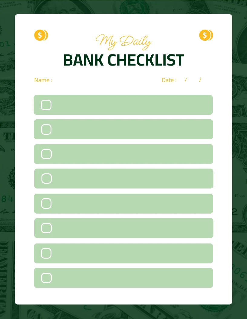Green Modern Daily Banking Checklist Template - Venngage