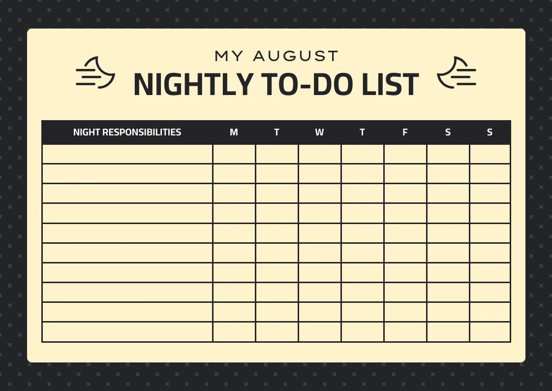Black And Light Yellow Simple Pattern Night To-Do List Schedule ...