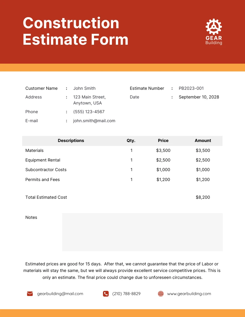 Red Orange Construction Estimate Template - Venngage