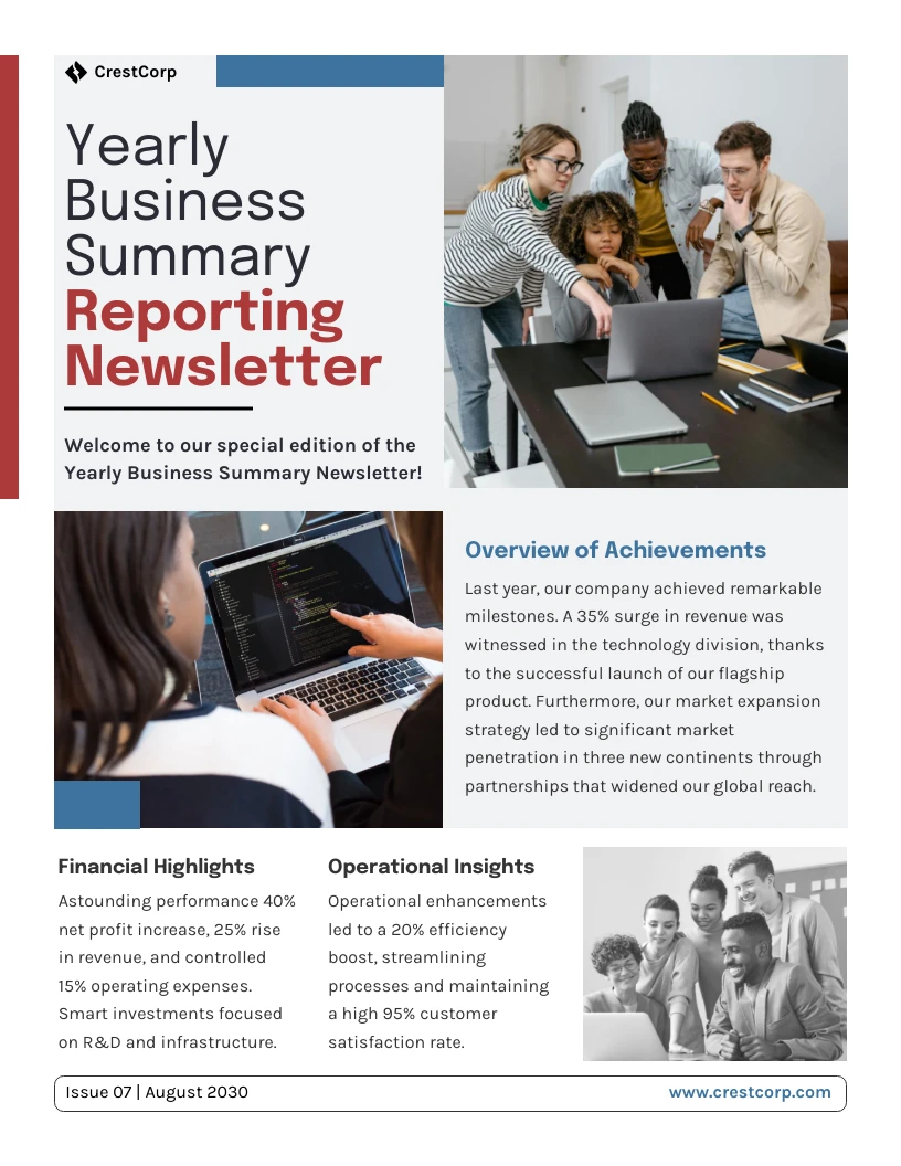 Yearly Business Summary Reporting Newsletter Template - Venngage