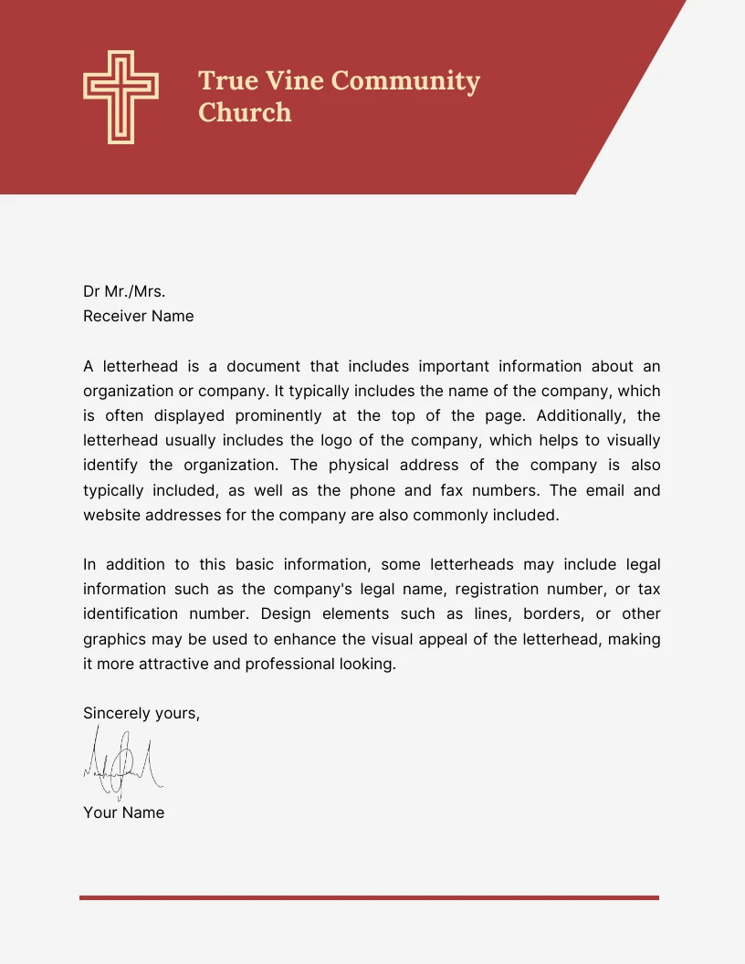 Light Grey And Red Clean Design Church Letterhead Template - Venngage