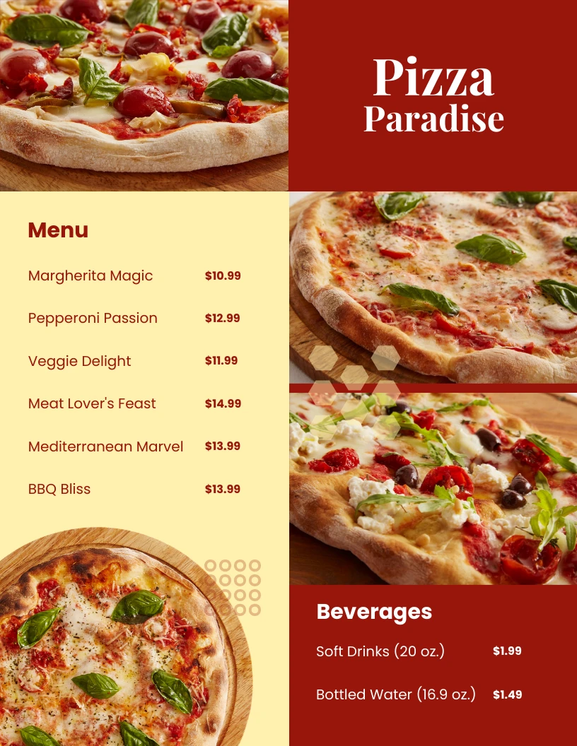 Yellow And Red Minimalist Photo Collage Pizza Menu - Venngage