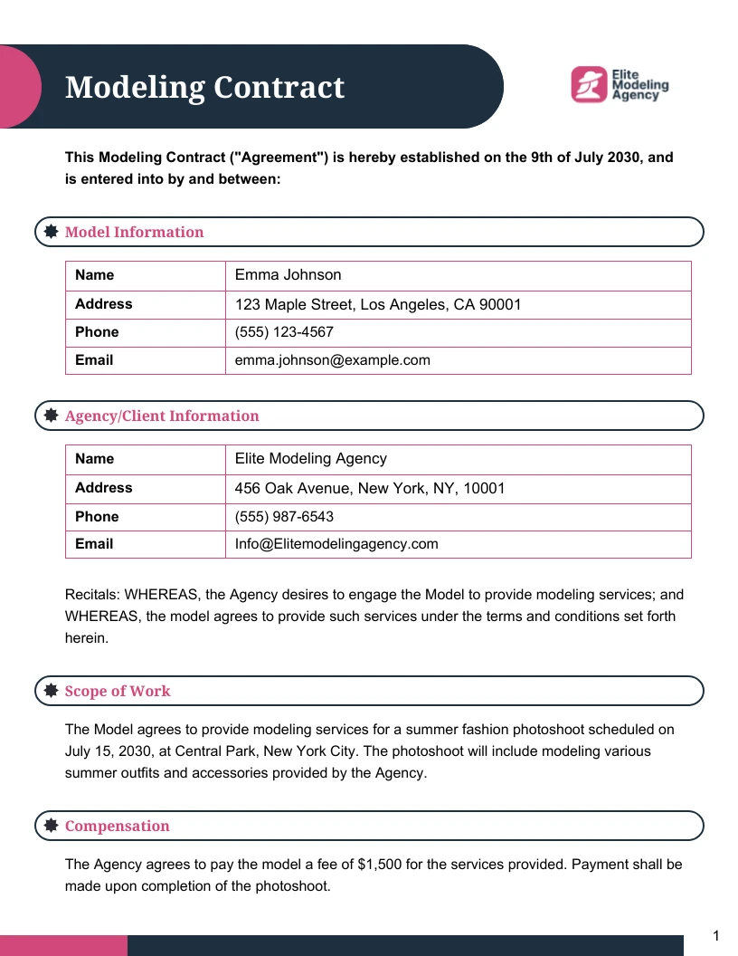 Modelo de Contrato de Modelagem - Venngage