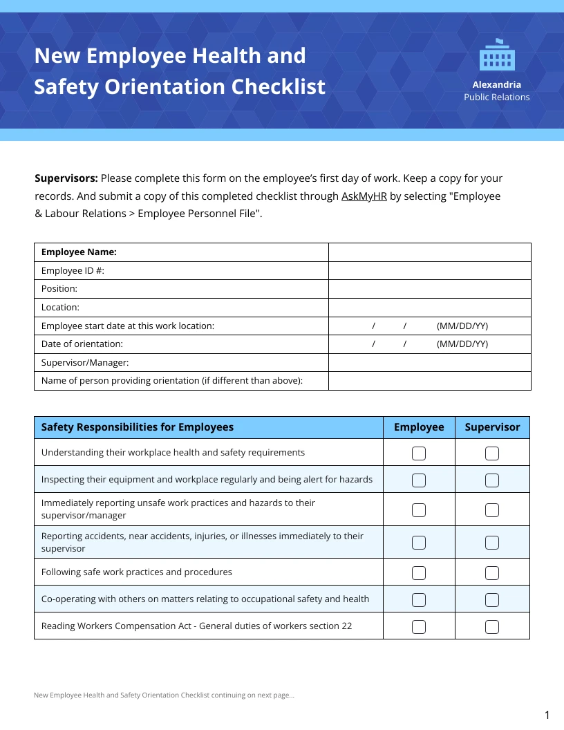 New Employees and Supervisors Orientation Checklist Template - Venngage