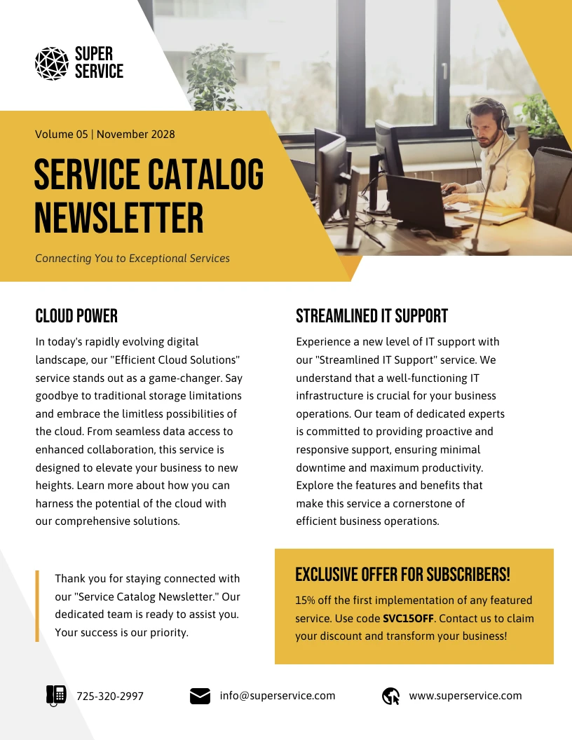 Service Catalog Email Newsletter Template - Venngage