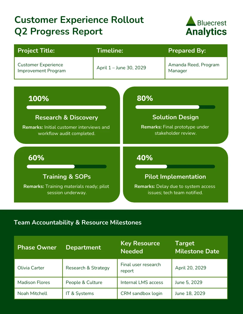 Customer Experience Rollout Progress Status Report - Venngage