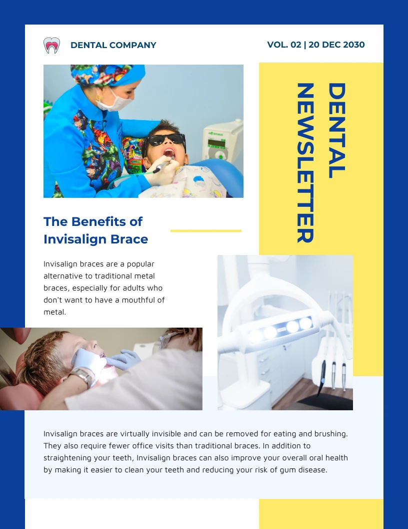 Yellow Blue Minimalist Dental Email Newsletter Template - Venngage
