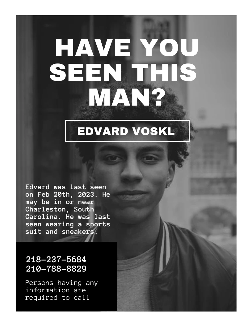 Missing Man Photo Flyer Template - Venngage