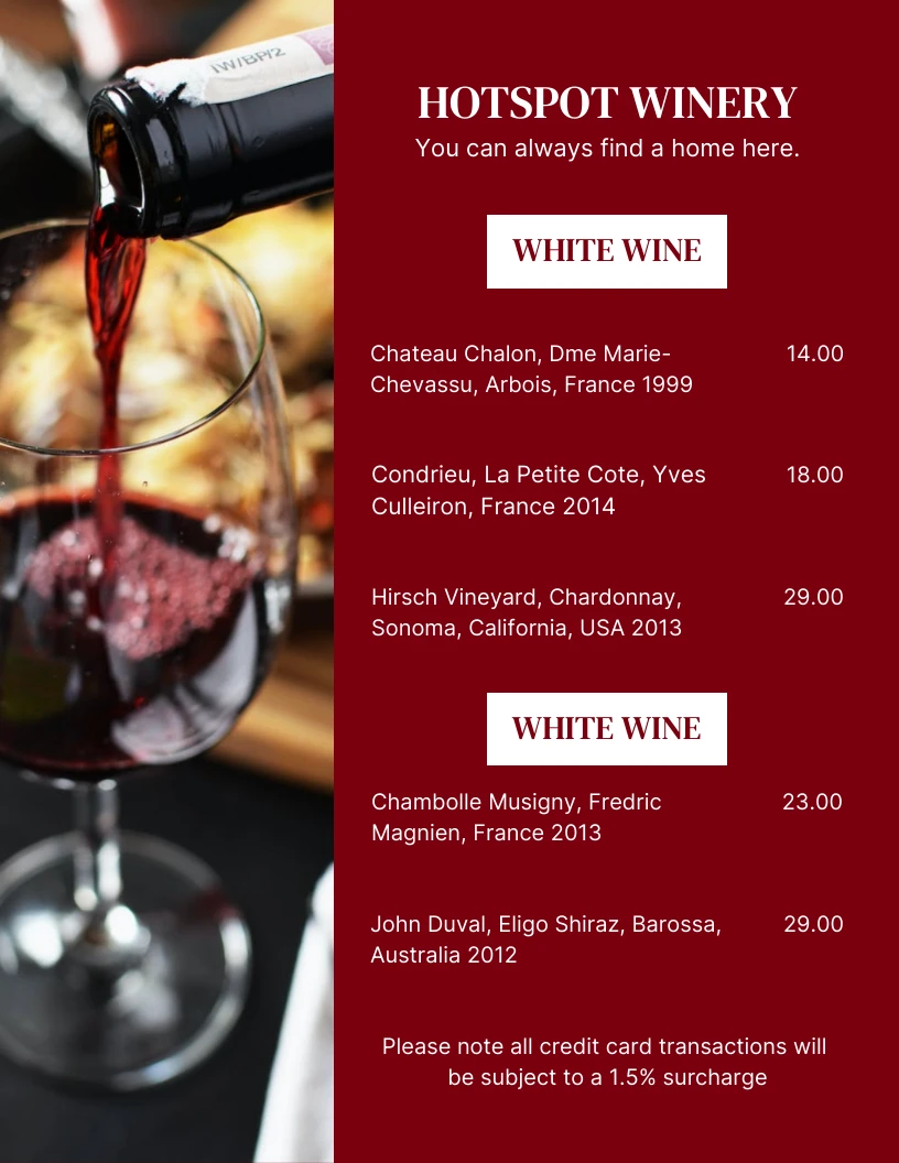 Red Minimalist Elegant Wine Menu - Venngage