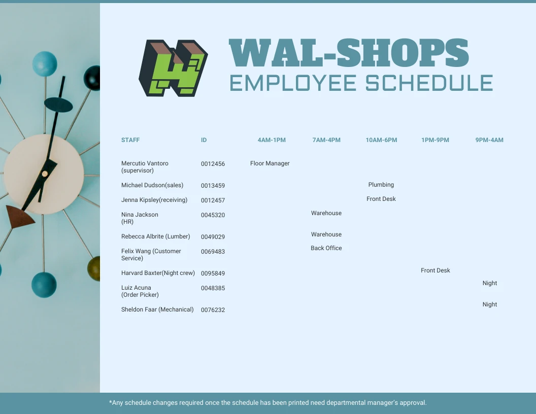 Light Blue Employee Schedule - Venngage