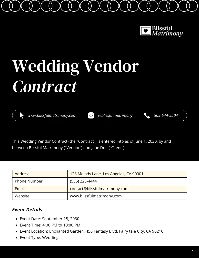 Wedding Vendor Contract Template - Venngage