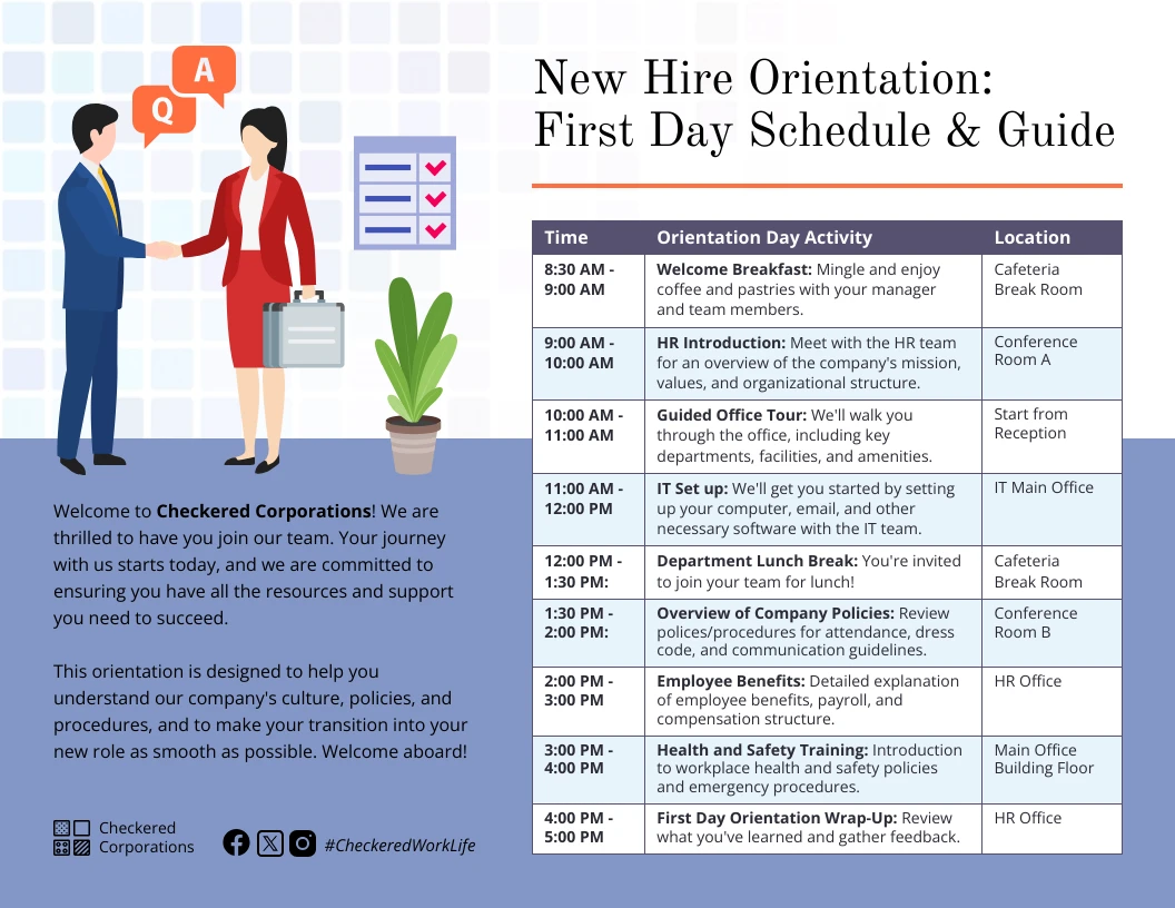 HR Policy Guide: New Hire Orientation Schedule - Venngage