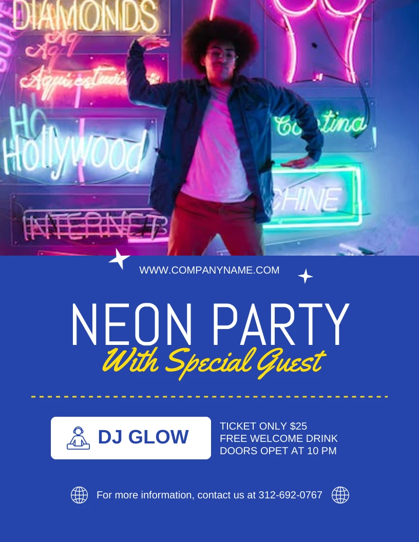 Neon Music Party Flyer Template - Venngage
