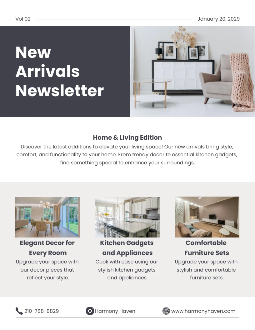 Minimalist Dark Navy New Arrivals Newsletter Template - Venngage