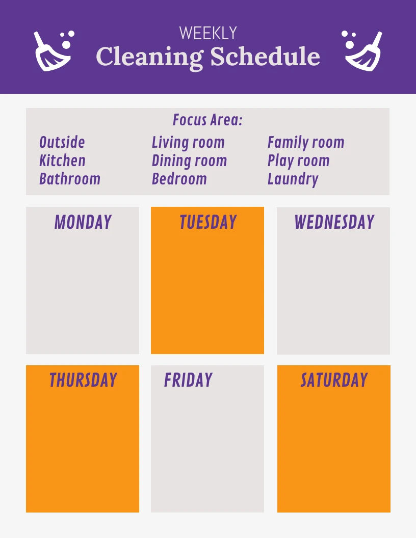 White And Purple Minimalist Cleaning Schedule Template - Venngage