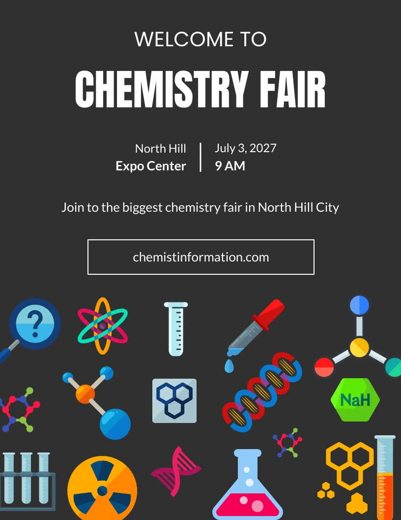 White On Black Simple Chemistry Fair Poster Template - Venngage