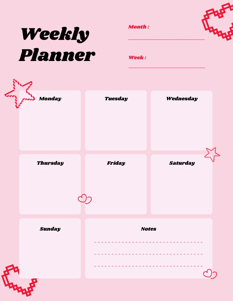 Pink Red Weekly Planner Template - Venngage