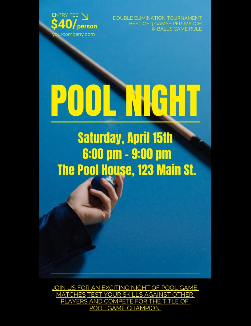 Pool Night Competition Flyer Template - Venngage
