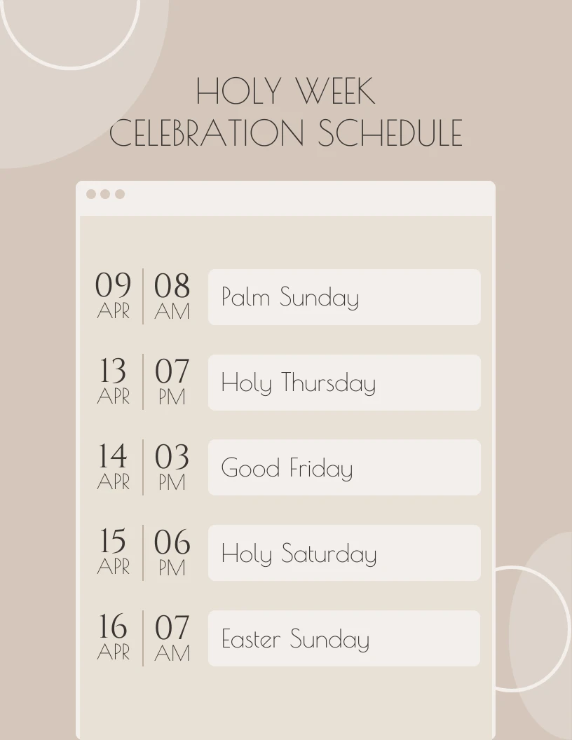 Beige Minimalist Holy Week Celebration Schedule Template - Venngage