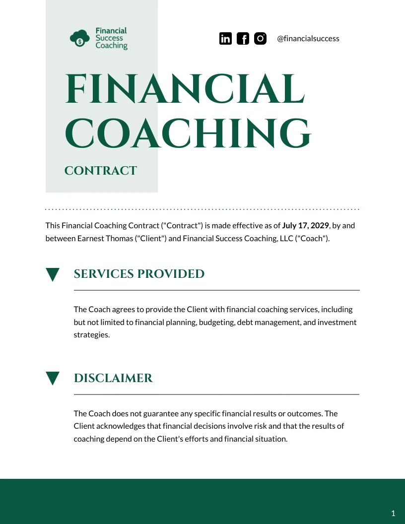 Financial Coaching Contract Template - Venngage