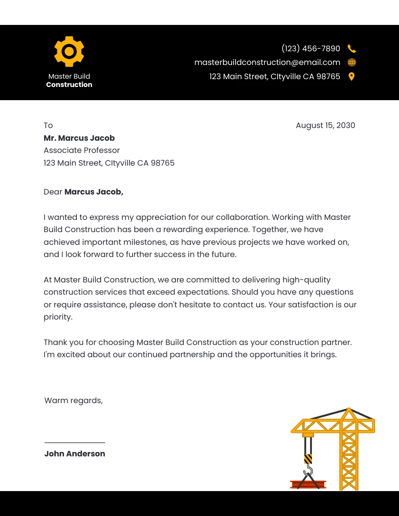 Simple White and Black Construction Letterhead - Venngage