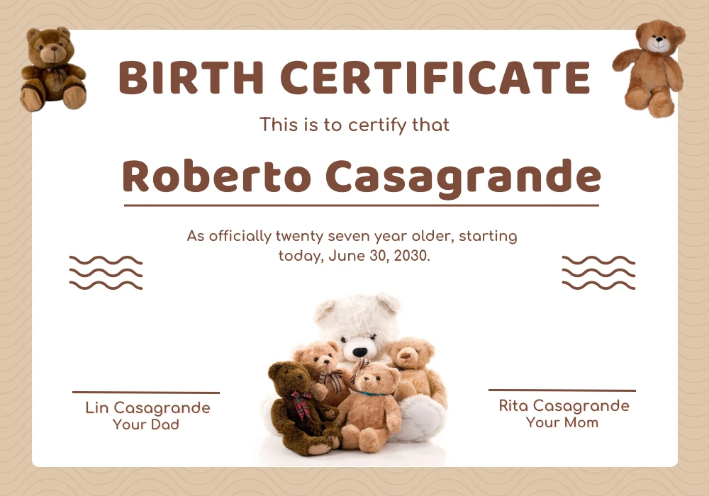 Brown Cute Illustration Birthday Certificate Template - Venngage
