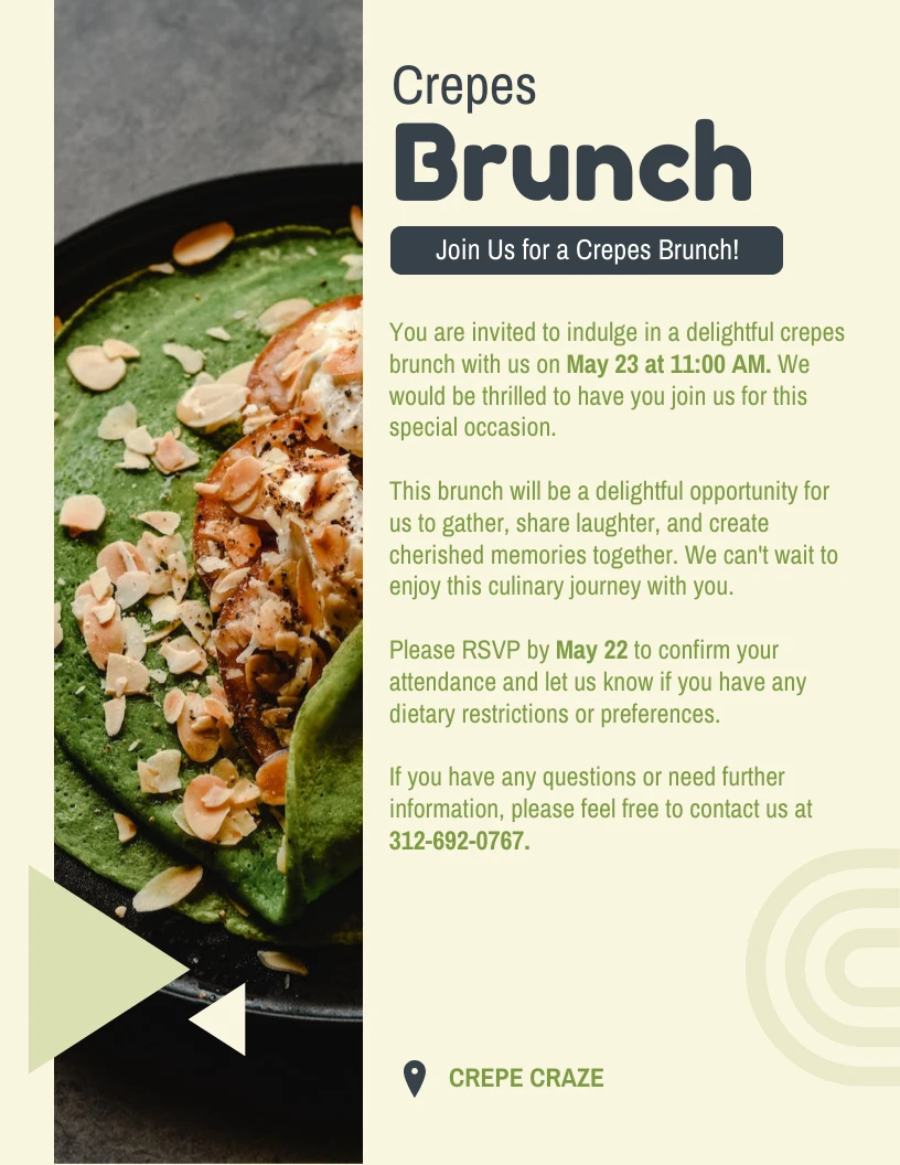 Green Modern Elegant Minimalist Crepes Brunch Invitation - Venngage