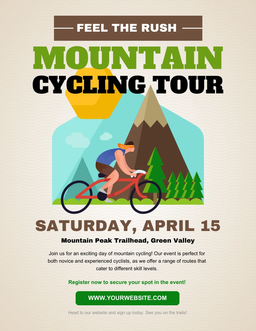 Green and Brown Mountain Cycling Tour Poster - Venngage