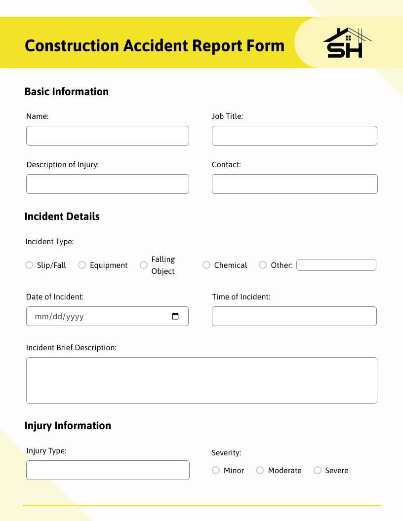 Construction Accident Report Form Template - Venngage