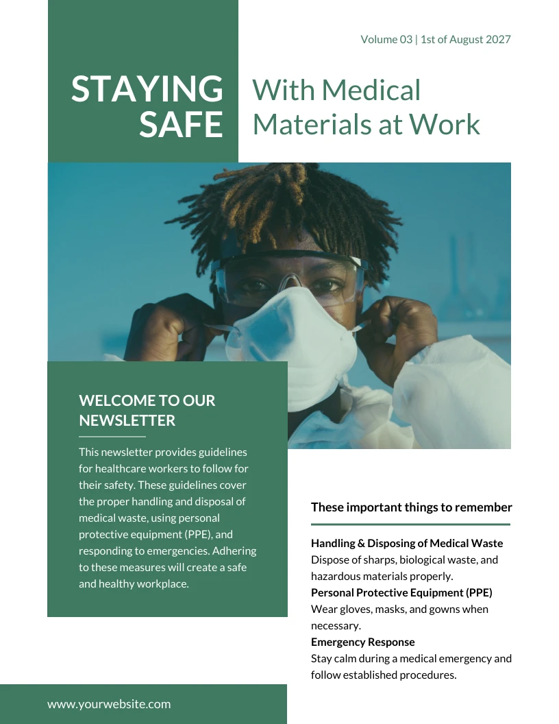 Green Medical Safety Worker Newsletter Template - Venngage