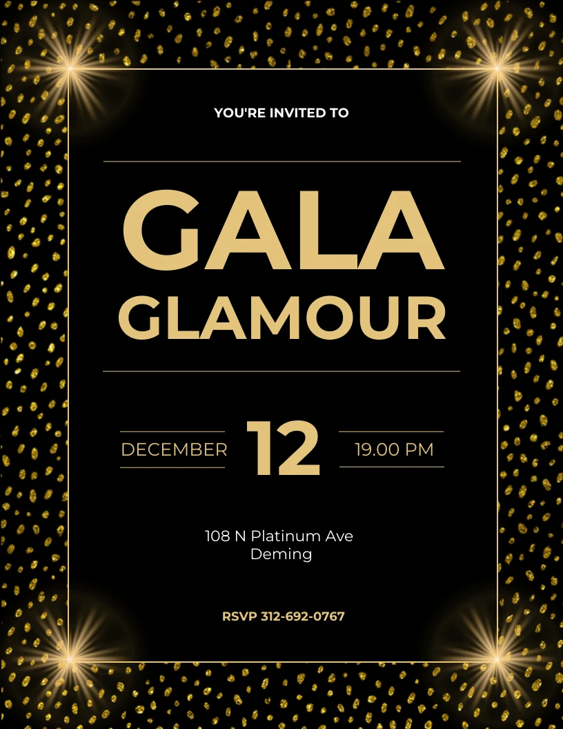 Dark Sparkling Gold Gala Invitation - Venngage