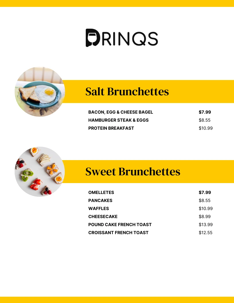 Yellow Breakfast Diner Menu - Venngage