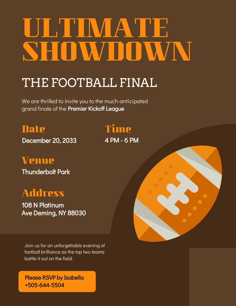 Brown And Orange Football Final Match Invitation - Venngage