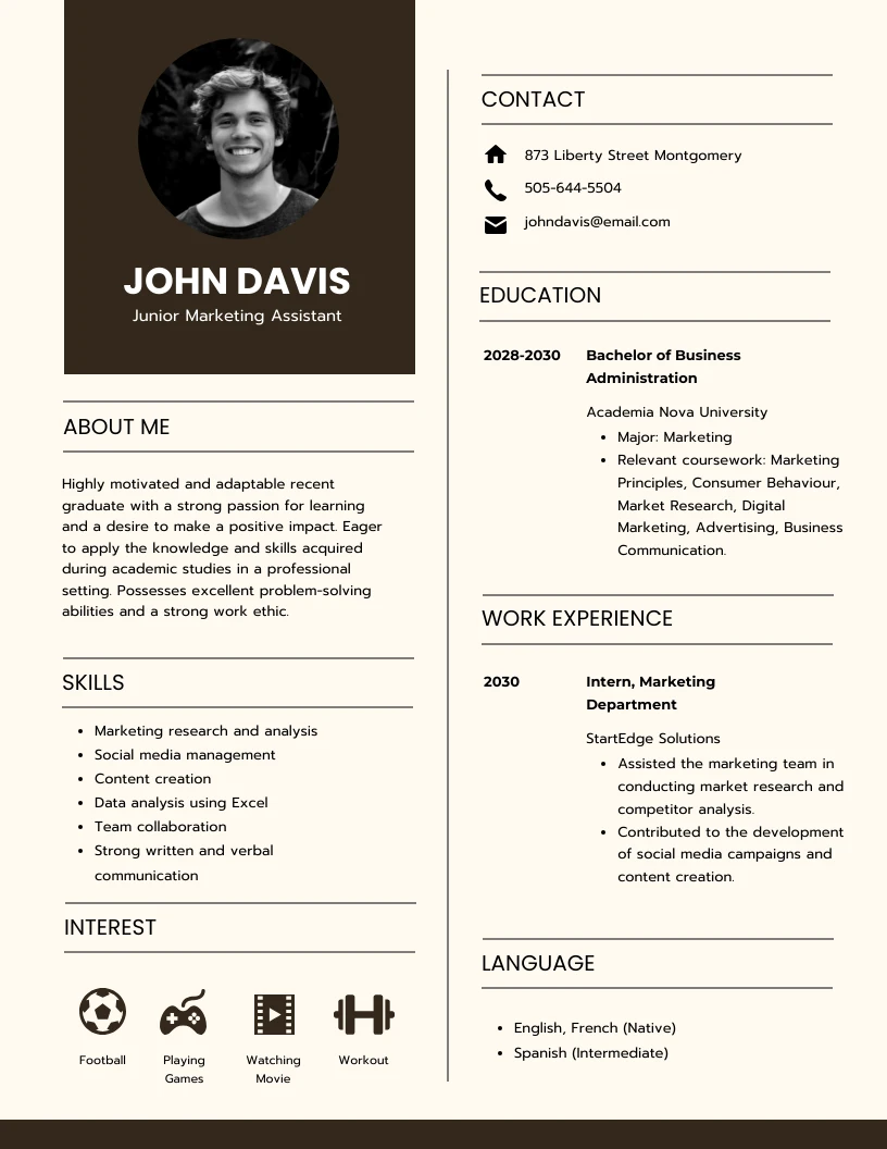 Cream Brown Coursework Resume Template - Venngage