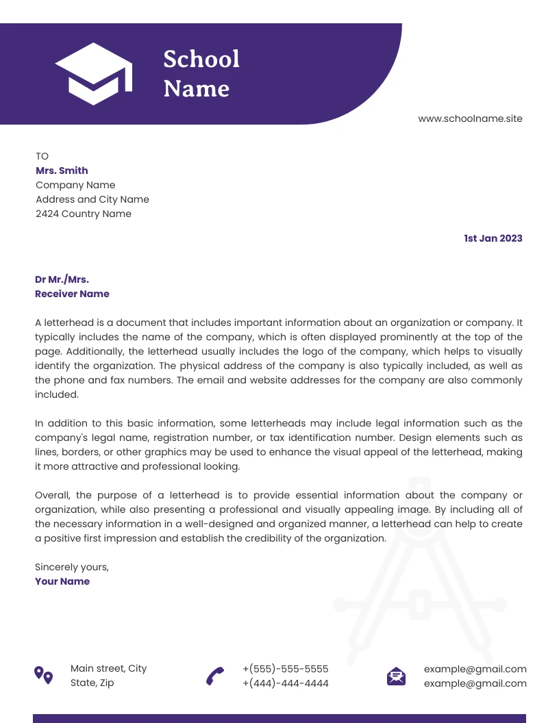 White And Blue Minimalist Professional School Letterhead Template ...