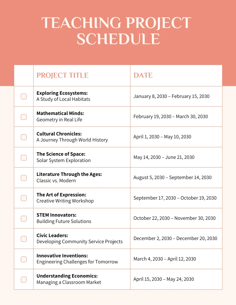 Light Cream Simple Teaching Project Schedule Template - Venngage