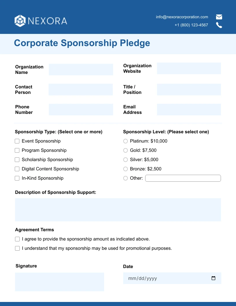 Simple Blue Sponsor Form - Venngage