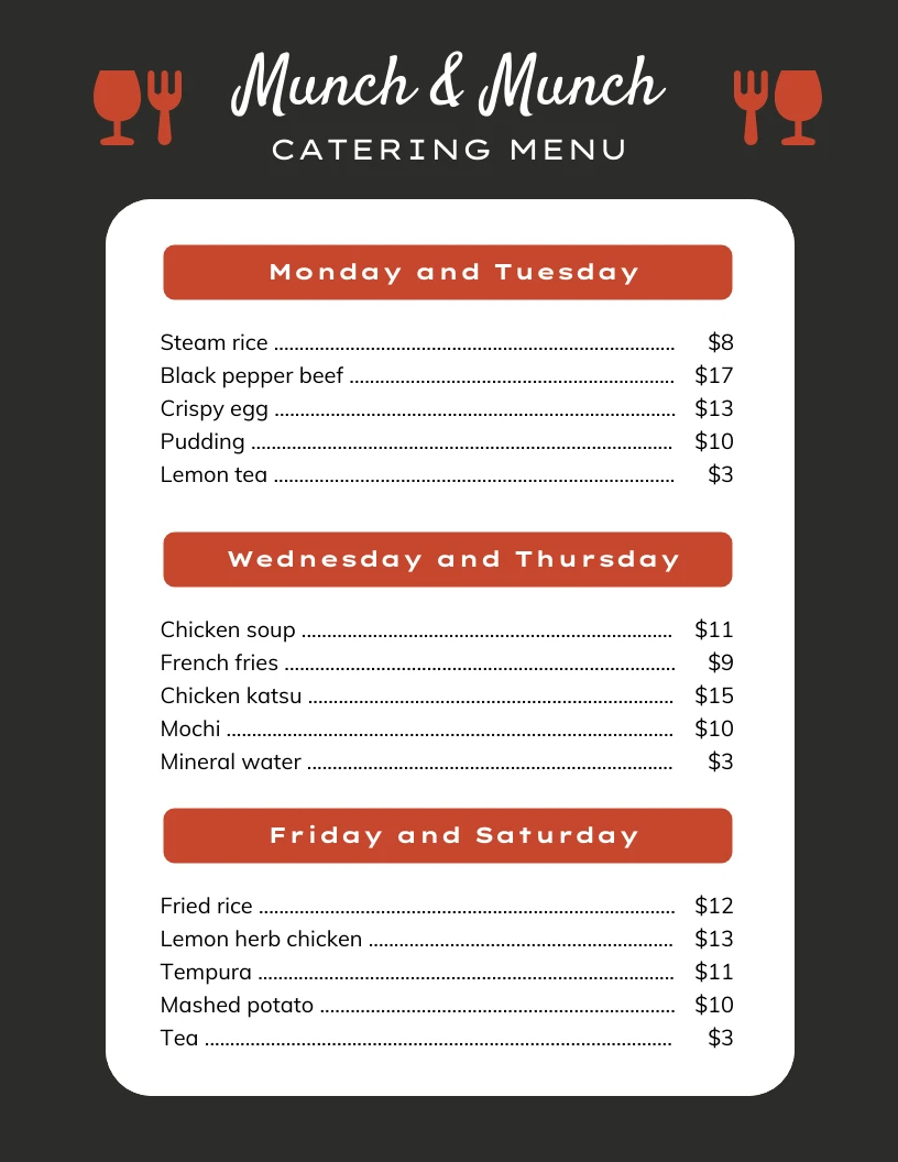 Simple Black And White Modern Catering Menu - Venngage